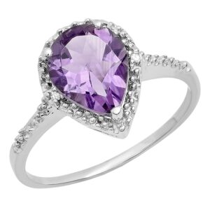 dazzlingrock collection 10x7 mm pear amethyst & round white diamond engagement ring for women sterling silver, size 5.5