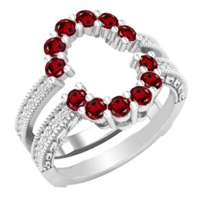 dazzlingrock collection round garnet & white diamond women enhancer guard double wedding ring, 14k white gold, size 7.5