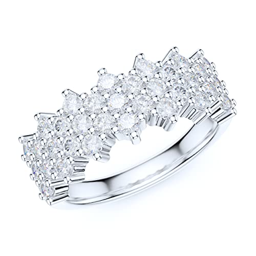 PRSTANI Sterling Silver Paved Cluster Honeycomb Round Brilliant Cut Genuine Moissanites Wedding Ring Half Eternity (10.5)