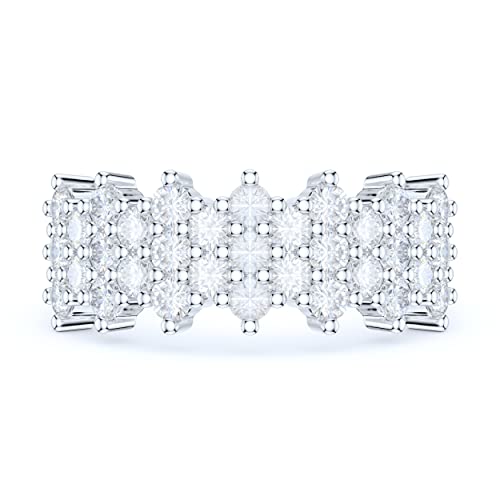 PRSTANI Sterling Silver Paved Cluster Honeycomb Round Brilliant Cut Genuine Moissanites Wedding Ring Half Eternity (10.5)