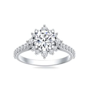 1.7 Carat (ctw) Round Cut Moissanite Bridal Sets Wedding Engagement Ring Sets for Women, White Gold Wedding Band Engagement Rings, Customizable 10k gold, 14k gold, 18k gold (White)