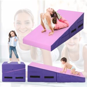 blkmty gymnastics mat incline gym mat fitness mat tumbling mats 48"x24" incline mat for gymnastics cheese wedge mat for kids folding exercise mat yoga mat for kids play home aerobics, pink