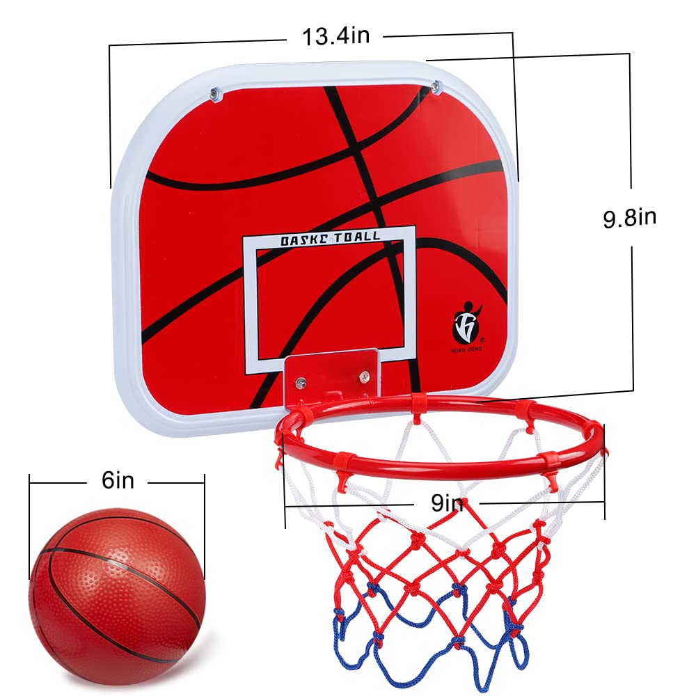 Mini Red Basketball Hoop Set, Over The Door Hoop Set with 3 Mini Red Replacement Rubber Basketballs for Kids Adults Home Office Dorm Door & Wall, ABS Backboard Metal Rim Goal Sport Party Activity