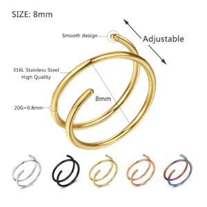 KWUNCCI Double Hoop Nose Ring for Single Piercing 20G Surgical Steel Spiral Nose Rings Hoops Double Nose Ring for Women Men Nose Piercing Jewelry - 8 10mm - Silver Black Gold Rose Gold Rainbow