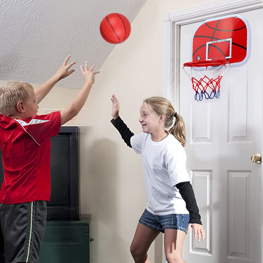 Mini Red Basketball Hoop Set, Over The Door Hoop Set with 3 Mini Red Replacement Rubber Basketballs for Kids Adults Home Office Dorm Door & Wall, ABS Backboard Metal Rim Goal Sport Party Activity