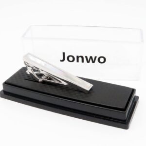 Jonwo Mother of Pearl Men's Tie Clip With Presentation Box Tie Bar for Gentleman Regular Necktie Tie Pin for Daily Business Anniversary Wedding Occasions (Silver Tie Clip)