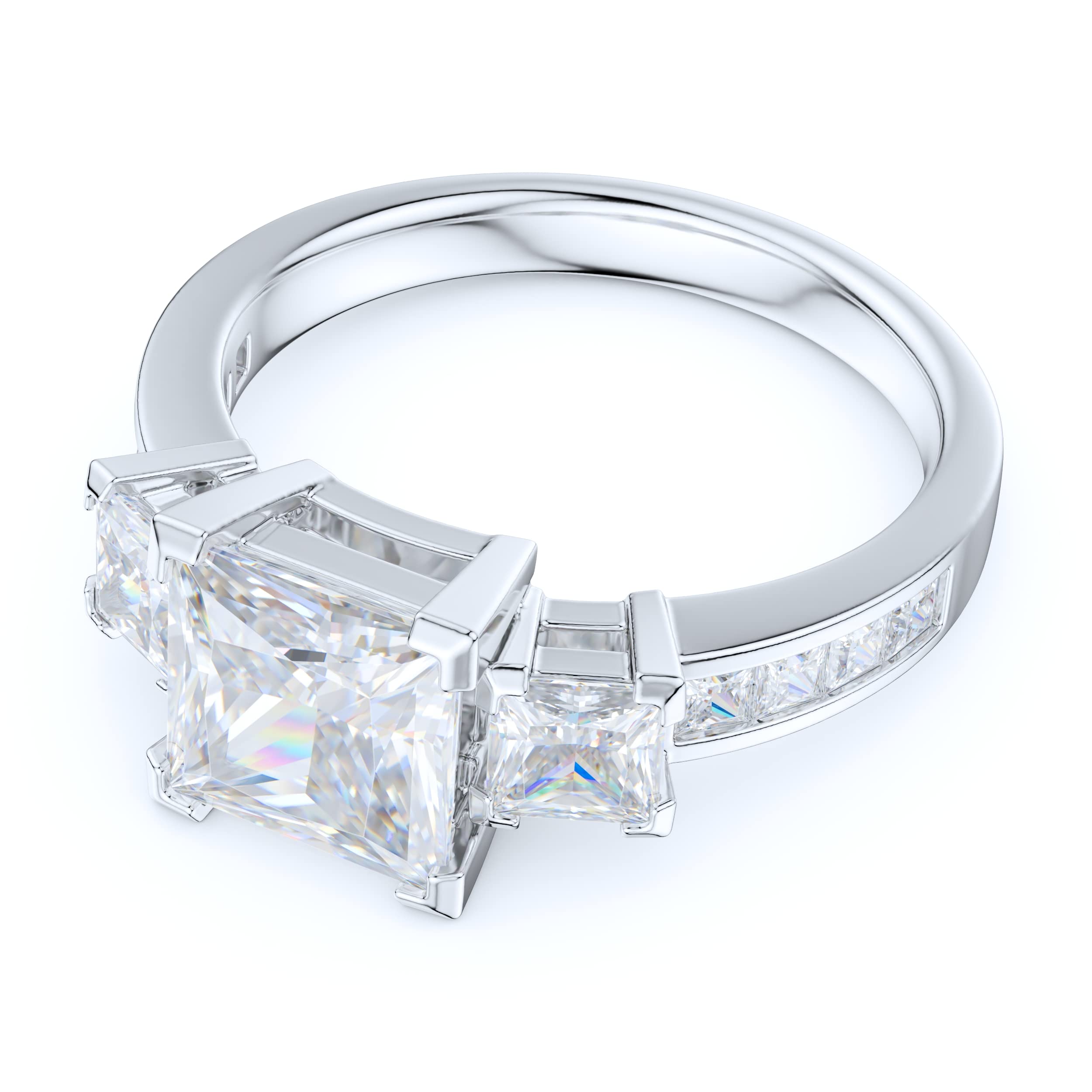 PRSTANI Sterling Silver 1.5ct Classic Three Stone Style All Princess Cut Genuine Moissanite Promise Engagement Ring (7.5)