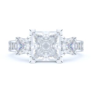 PRSTANI Sterling Silver 1.5ct Classic Three Stone Style All Princess Cut Genuine Moissanite Promise Engagement Ring (7.5)