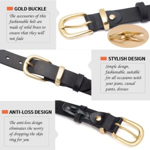 wolksprong Womens Belts for Jeans 1.1" Width Ladies Belts for Dresses Full Grain Leather Gold Buckle Belt Gift Box