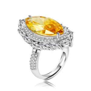 uloveido platinum plated olive-shaped marquise golden yellow zircon ring for women, simulated citrine full citrine open ring adjustable y1828