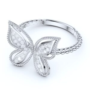 PRSTANI Real 10K White Gold Twisted Rope Shank Round Brilliant Genuine Moissanite Milgrain Butterfly Ring For Women (8)