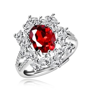 uloveido platinum plated oval cut created red ruby wedding ring for women, cubic zirconia engagement jewelry, adjustable y1826