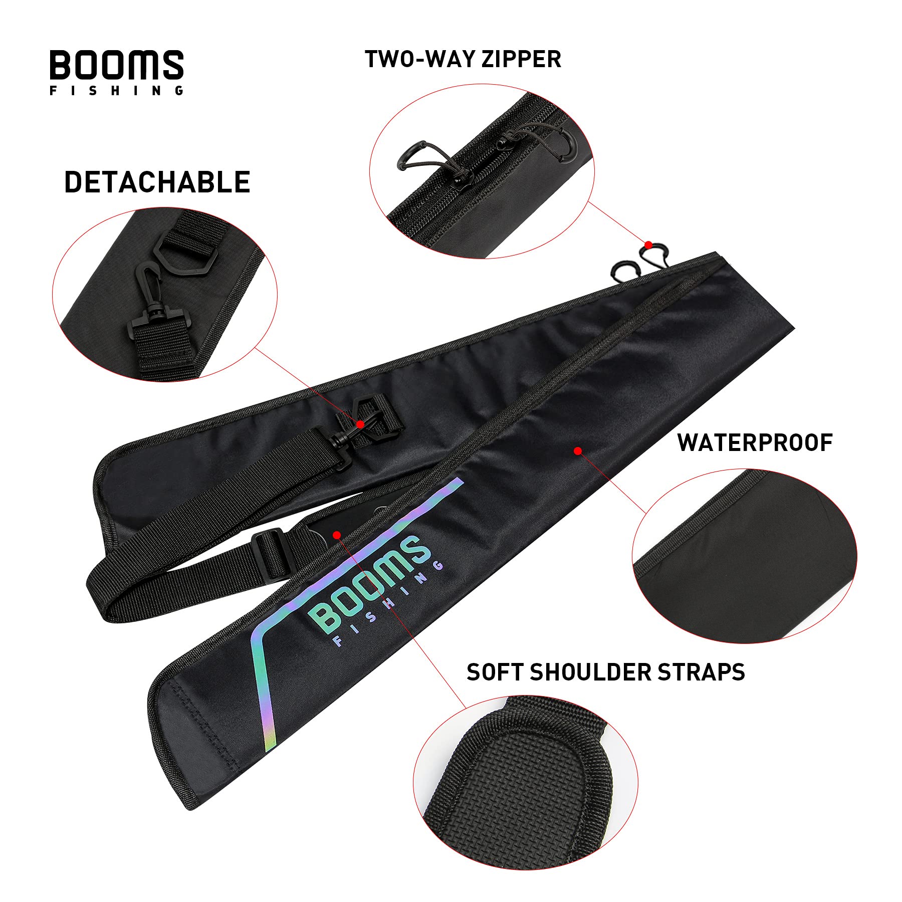 Booms Fishing PB3 Fishing Rod Case 6.4ft~7ft and RS3 Fishing Rod Wrap Pole Straps 9.6" 6pcs