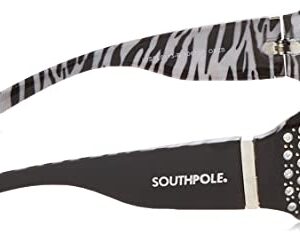 SOUTHPOLE Women's 1067SP Bedazzled Wrap UV400 Protective Rectangular Sunglasses. Cool Gifts for Her, 62 mm, Black Zebra