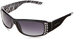 southpole women's 1067sp bedazzled wrap uv400 protective rectangular sunglasses. cool gifts for her, 62 mm, black zebra