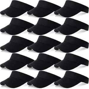 15 Pieces Sun Visor Hats Sport Wear Athletic Sun Visor Caps Adjustable Sun Protection Visors for Women Men (Black)