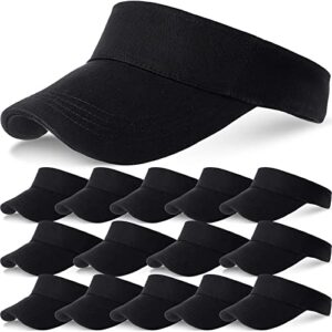 15 pieces sun visor hats sport wear athletic sun visor caps adjustable sun protection visors for women men (black)