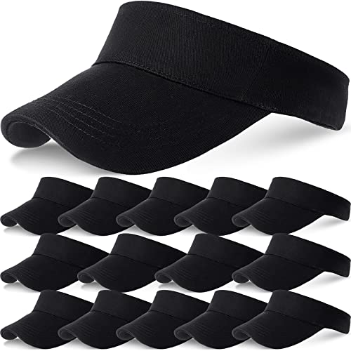 15 Pieces Sun Visor Hats Sport Wear Athletic Sun Visor Caps Adjustable Sun Protection Visors for Women Men (Black)