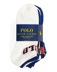 polo ralph lauren mens 6pk outlined logo no show athletic socks, multi, large