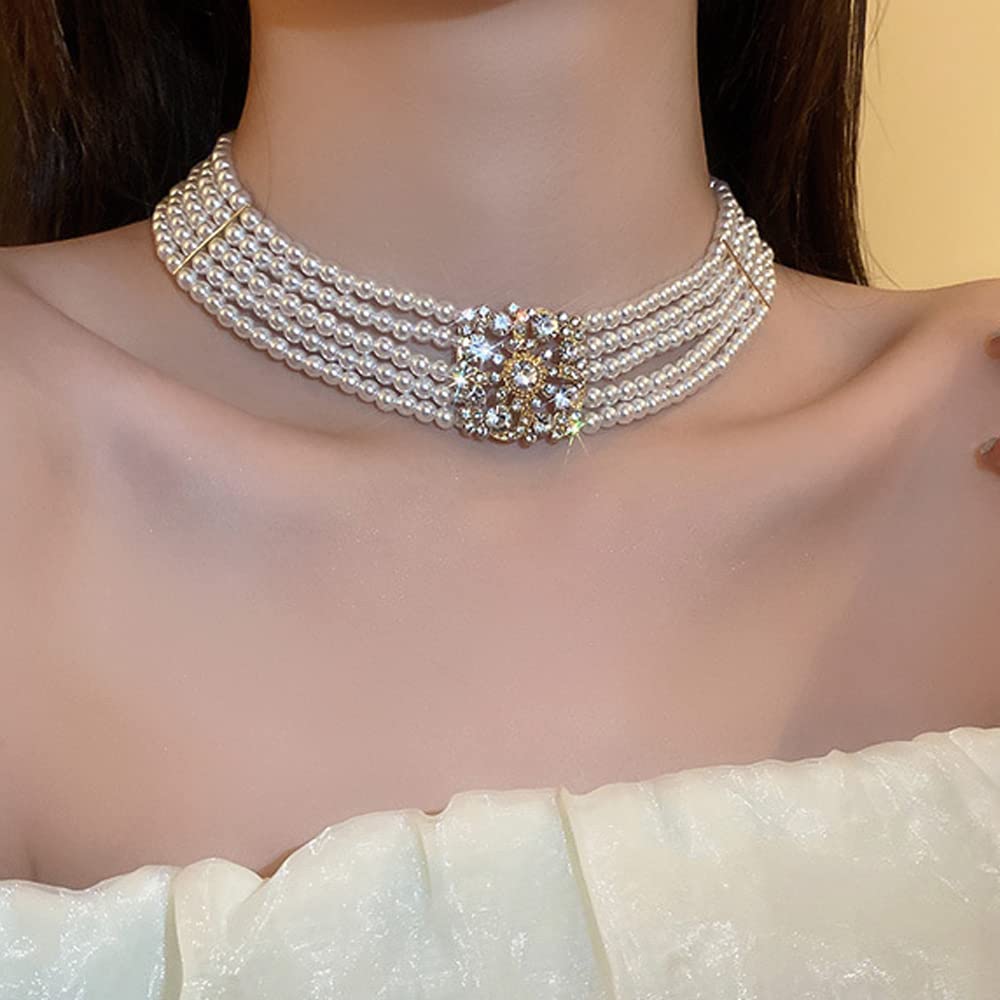 fxmimior Pearl Gold Flower Vintage Wedding Accessories Women Necklace Sexy Elegant Jewelry Choker Bar Wear