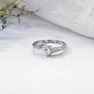 Plesitep Sterling Silver Angel Wing Ring with Heart-shaped Crystal (8)