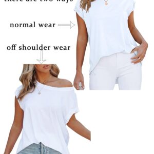 XXTAXN Women's Casual Short Sleeve Off Shoulder Oversized T Shirt Outdoor Soft Basic Tunic Tops White