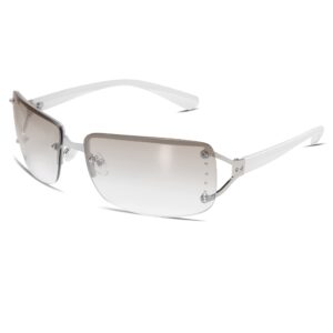 vanlinker rimless frameless rectangle sunglasses for women stylish y2k shades white metal frame