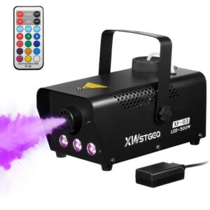 smoke machine with wireless remote and led lights - 500 watt fog machine for halloween parties and stages featuring 3 light modes and 12 color options