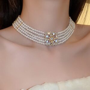 fxmimior Pearl Gold Flower Vintage Wedding Accessories Women Necklace Sexy Elegant Jewelry Choker Bar Wear