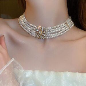 fxmimior pearl gold flower vintage wedding accessories women necklace sexy elegant jewelry choker bar wear