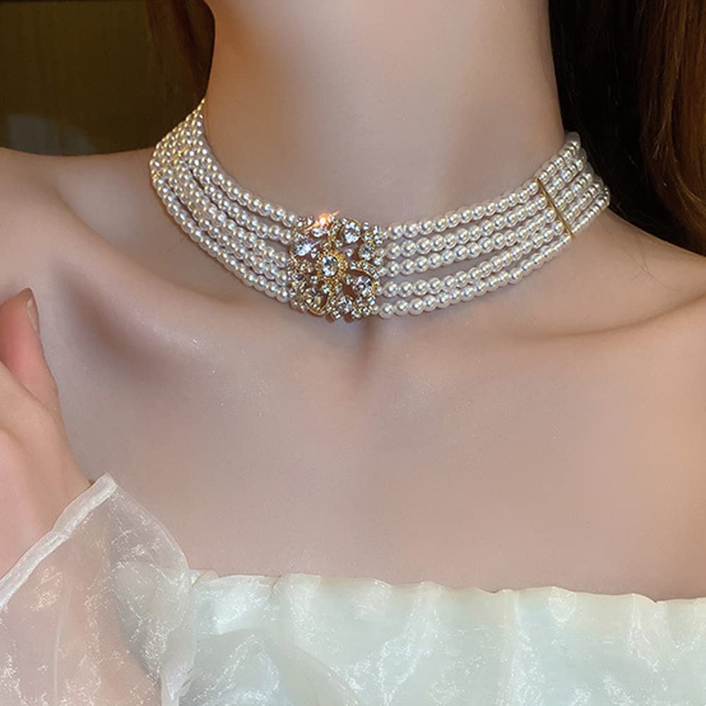 fxmimior Pearl Gold Flower Vintage Wedding Accessories Women Necklace Sexy Elegant Jewelry Choker Bar Wear