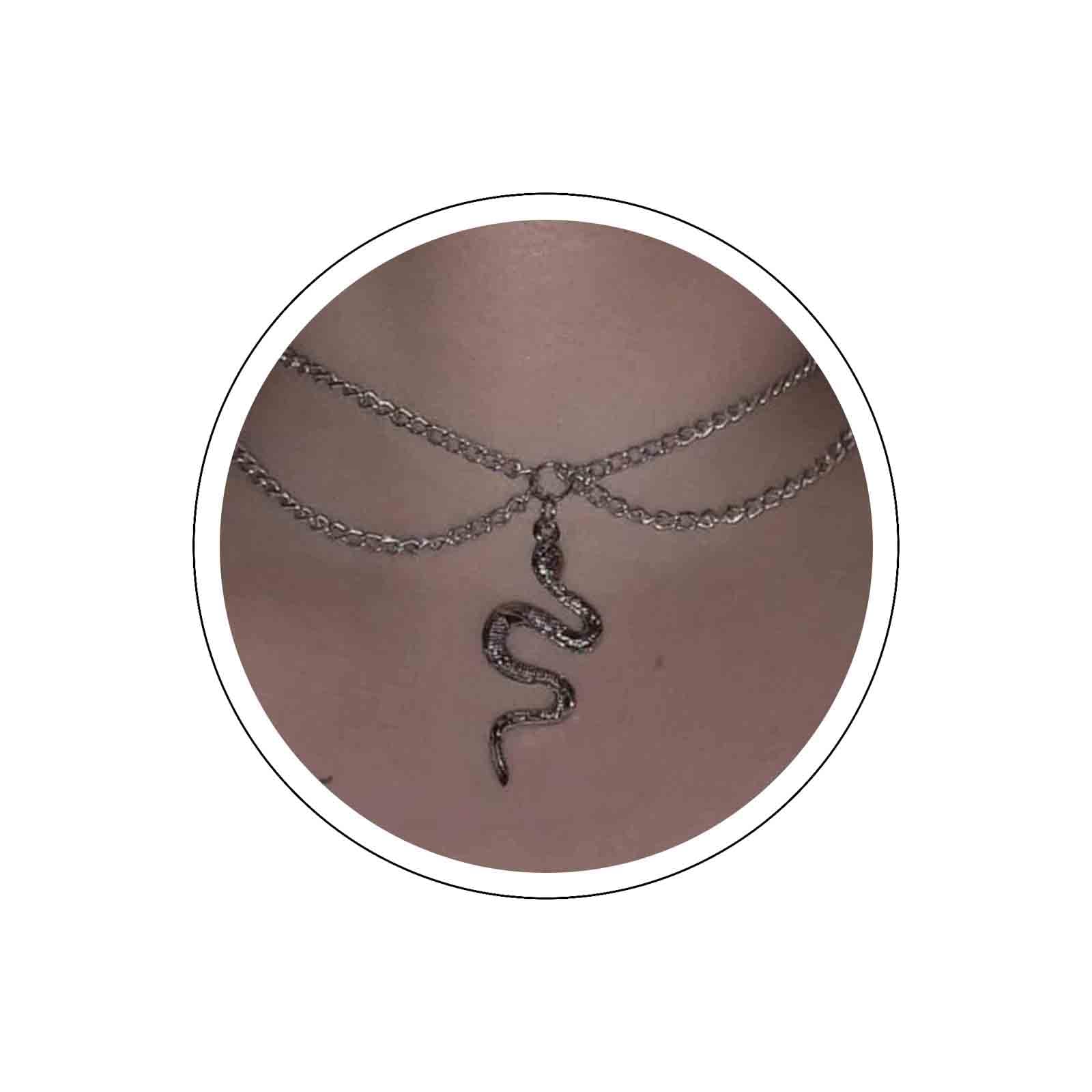 Yheakne Punk Snake Pendant Necklace Choker Silver Layered Serpent Necklace Chain Gothic Snake Necklace Retro Snake Collar Necklace Jewelry for Women