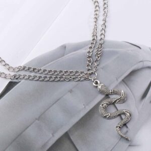 Yheakne Punk Snake Pendant Necklace Choker Silver Layered Serpent Necklace Chain Gothic Snake Necklace Retro Snake Collar Necklace Jewelry for Women