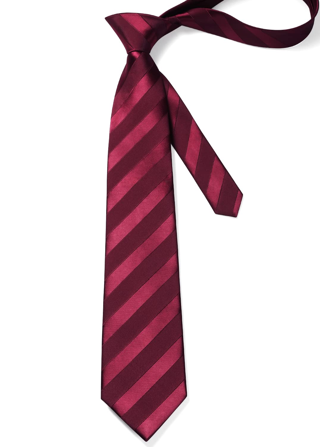 HISDERN Ties for Men Red Tie and Handkerchief Set Maroon Striped Business Formal Woven Burgundy Pocket Square Necktie Wedding College Christmas