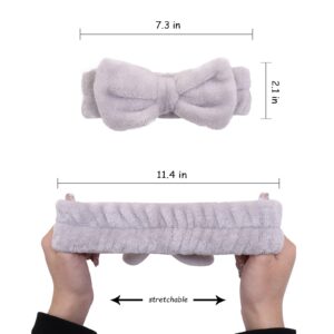 AiMHariacc Facial Bow Head band for Girls Washing Spa Headband Face Skincare Shower Fluffy Towel Headbands, Soft Microfiber Makeup Women Coral Fleece Face Mask Hair Band 2 Pack(Black+Gray)