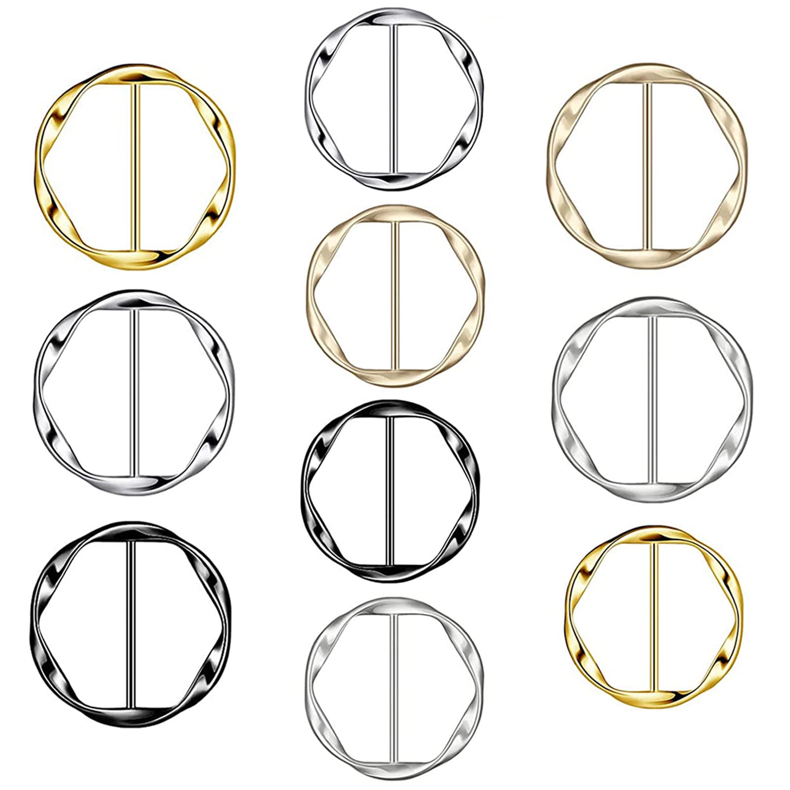 Yasowdkel 10PCS Silk Scarf Ring Clip T-shirt Tie Clips for Women Fashion Metal Ring Scarves Clasp Waist Buckle for Shirts Clothing Gold & Silver Zinc Alloy Clothing Ring Wrap Holder