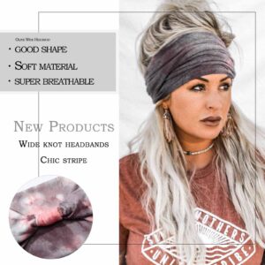 Olbye Wide Headbands for Women - Non Slip Elastic Hair Bands, Tie Dye Turban Head Wraps, Workout Yoga Sports Sweatbands, Boho Headbands for Women - Pack of 6