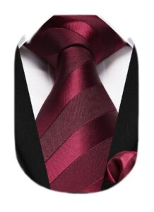 hisdern ties for men red tie and handkerchief set maroon striped business formal woven burgundy pocket square necktie wedding college christmas