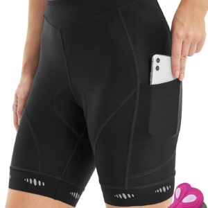 IUGA Padded Bike Shorts Women 4D Breathable Womens Cycling Shorts with Padding Mountain Biking Shorts with Pockets Black