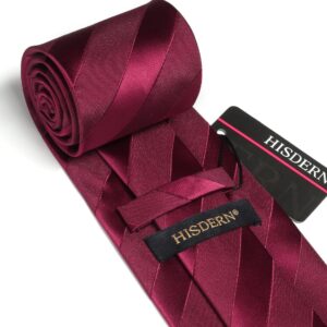 HISDERN Ties for Men Red Tie and Handkerchief Set Maroon Striped Business Formal Woven Burgundy Pocket Square Necktie Wedding College Christmas