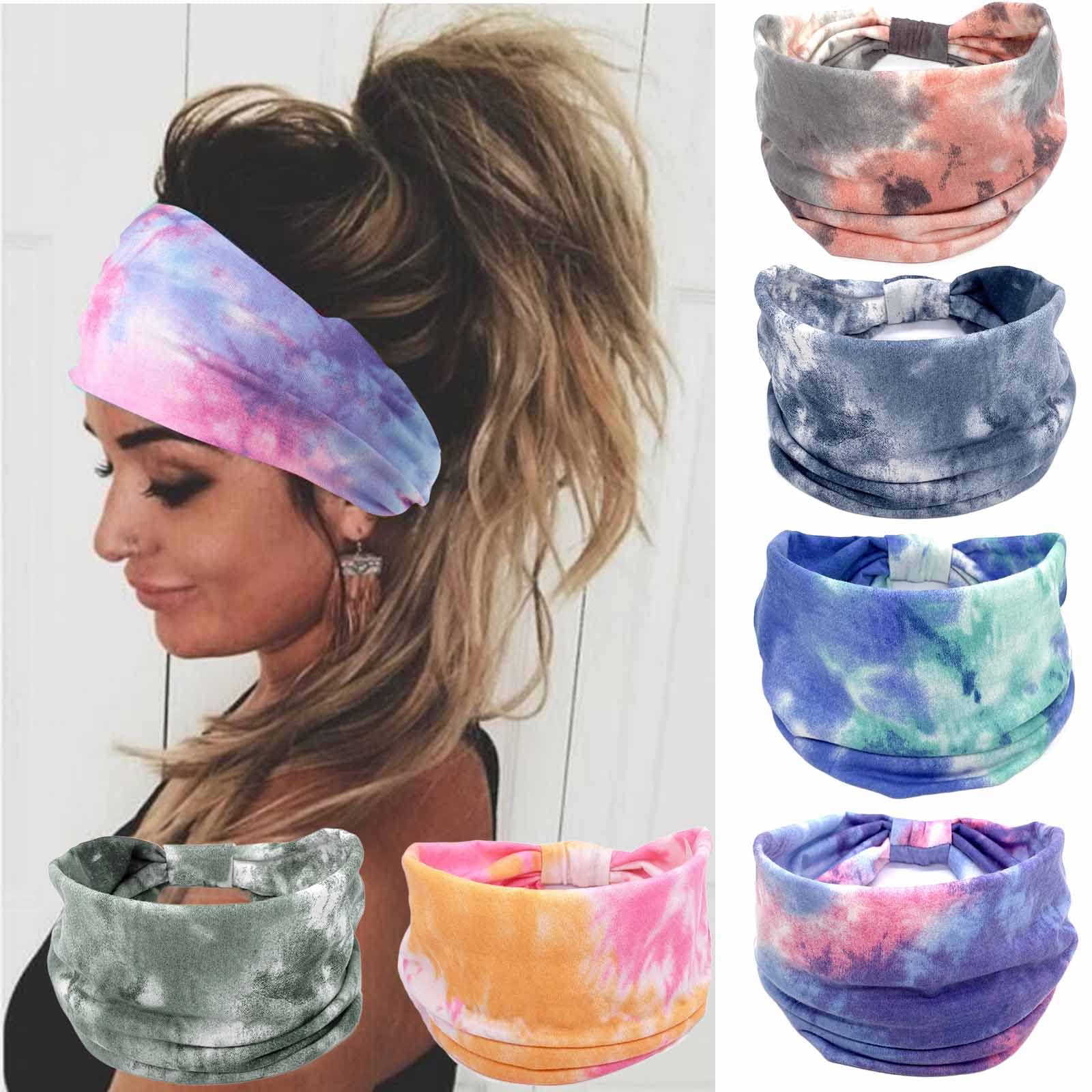 Olbye Wide Headbands for Women - Non Slip Elastic Hair Bands, Tie Dye Turban Head Wraps, Workout Yoga Sports Sweatbands, Boho Headbands for Women - Pack of 6