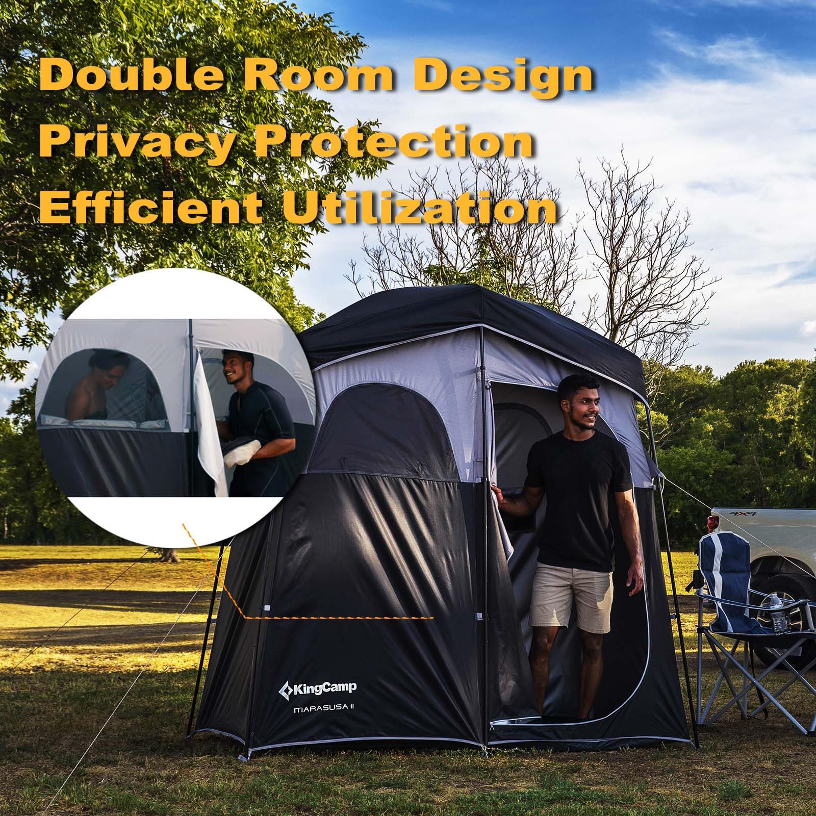 KingCamp Oversize Outdoor Shower Tents for Camping Dressing Room Portable Shelter Changing Room Shower Privacy Shelter Single/Double Shower Tent 83.8×41.7×82.6 inch