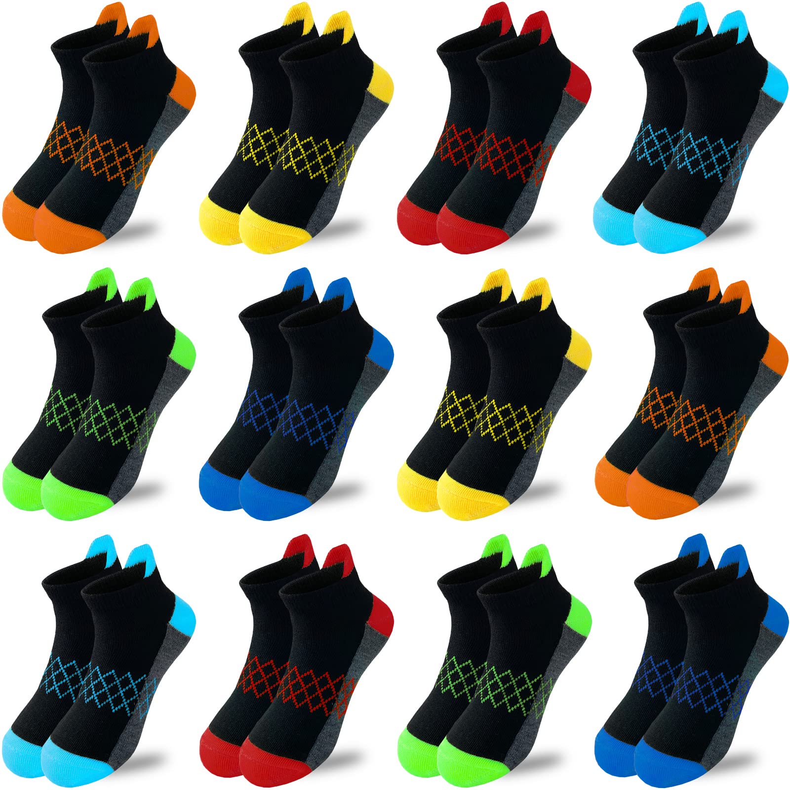 JAMEGIO Boys Socks 12 Pairs Half Cushion Low Cut socks Sport Ankle Athletic Sock for Little Big Kids Size Age 3-10 Years (7-10 Years)