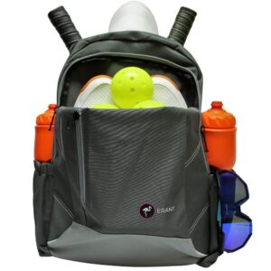 erant athletic pickleball bag - extra large sports pickleball backpack - holds 4 paddles & 2 bottles - durable - men & women - for tennis, pickleball & gym - grey