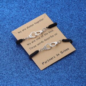 WUSUANED Partners In Crime Friendship Bracelets Handcuff Charms Friendship Symbol Jewelry For 2 Message Crad Gifts For Family Friends (Partner in crime bracelet set)