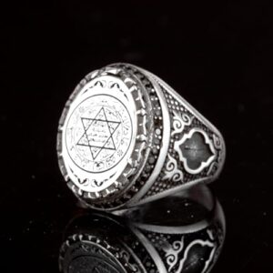 Sterling Silver Islamic Men's Ring - Solomon's Seal Engraved Signet Ring - Handmade Vintage Big Ring