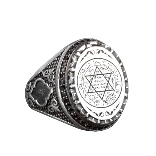 Sterling Silver Islamic Men's Ring - Solomon's Seal Engraved Signet Ring - Handmade Vintage Big Ring