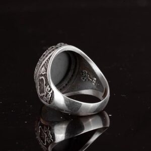 Sterling Silver Islamic Men's Ring - Solomon's Seal Engraved Signet Ring - Handmade Vintage Big Ring