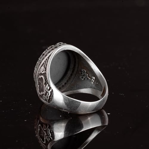 Sterling Silver Islamic Men's Ring - Solomon's Seal Engraved Signet Ring - Handmade Vintage Big Ring