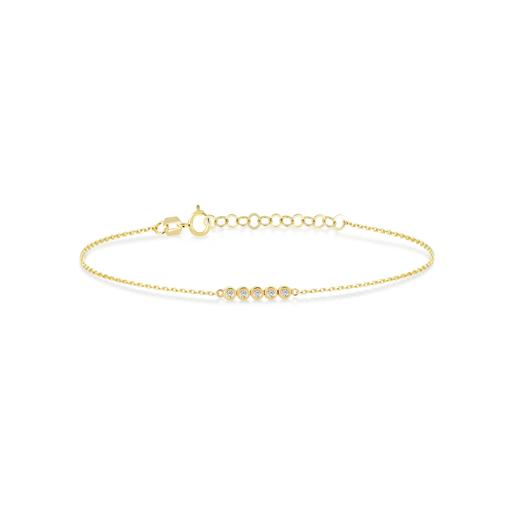 GELIN 14K Solid Gold 5 Stone Bar Bracelet | 14k Yellow Gold Diamond Bracelet for Women, Adjustable 6" to 7"